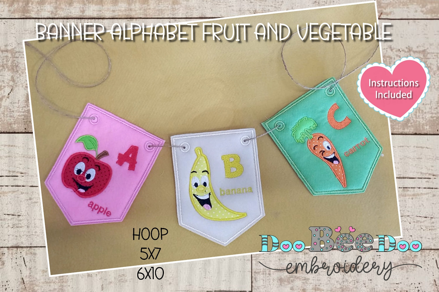 Alphabet Banner Fruits and Vegetables - ITH Project - Machine Embroide ...