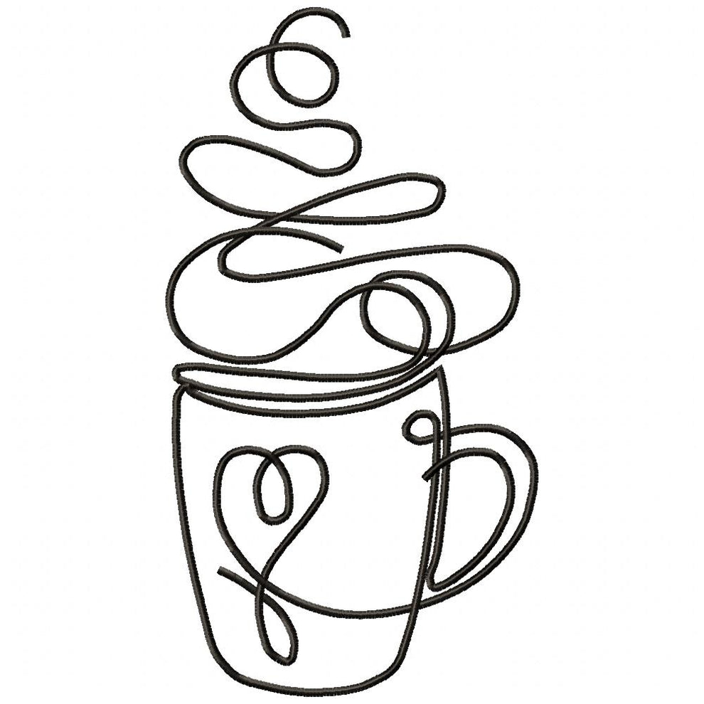 Coffee Cup Line Art - Fill Stitch - Machine Embroidery Design ...