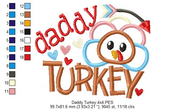 Thanksgiving Daddy Turkey - Applique Embroidery – DooBeeDoo Embroidery ...