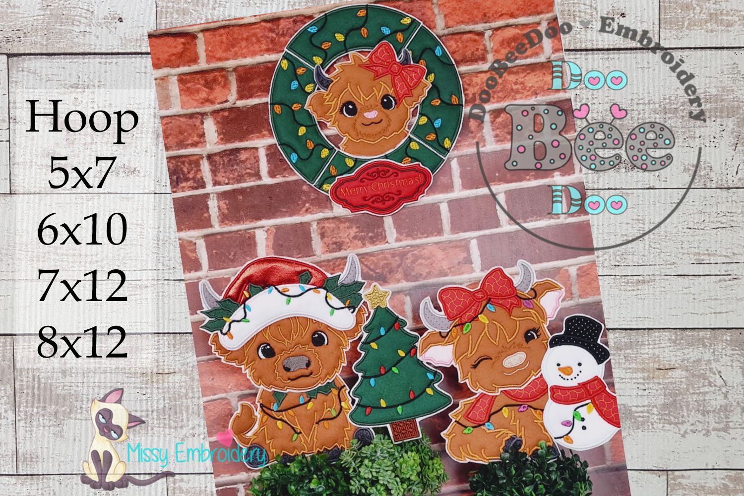 Christmas Highland Cow Set - ITH Project - Machine Embroidery Design ...