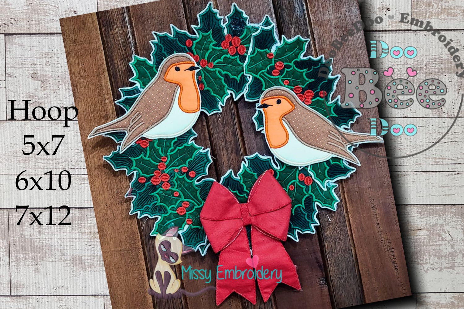 Christmas Robins Wreath - ITH Project - Machine Embroidery Design ...