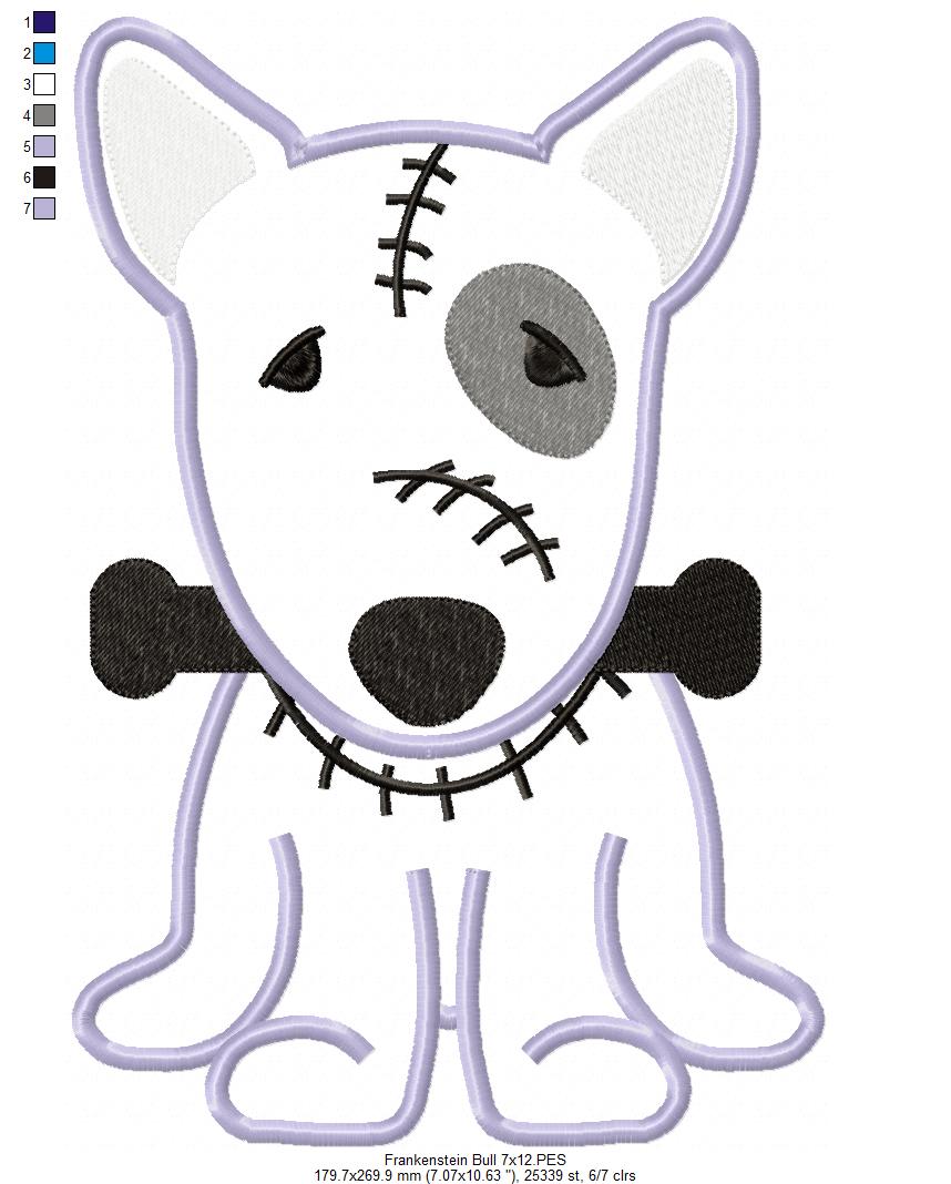 English Bull Terrier Frankenstein - Applique - Machine Embroidery Desi ...