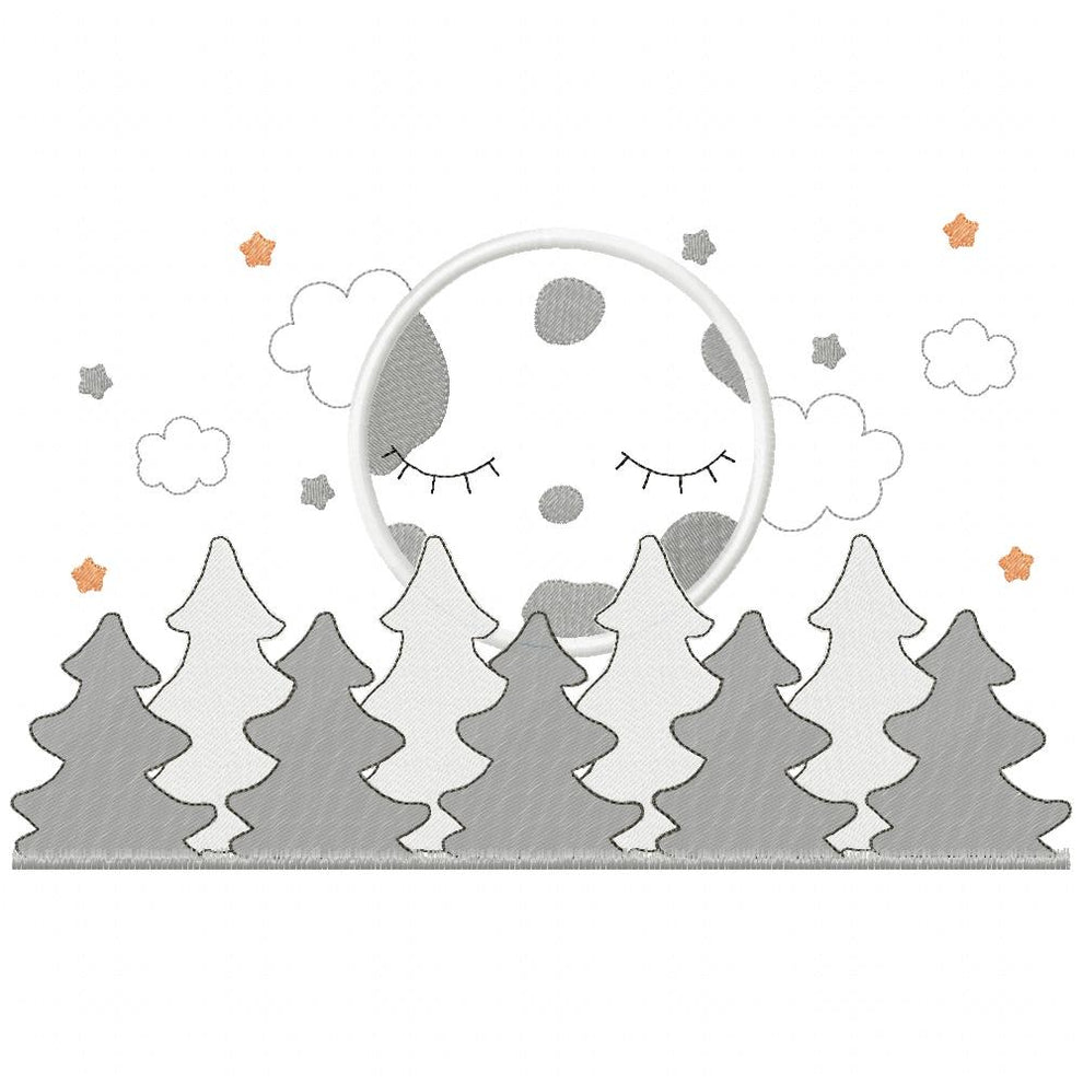 Full Moon and Pine Tree - Applique – DooBeeDoo Machine Embroidery Designs