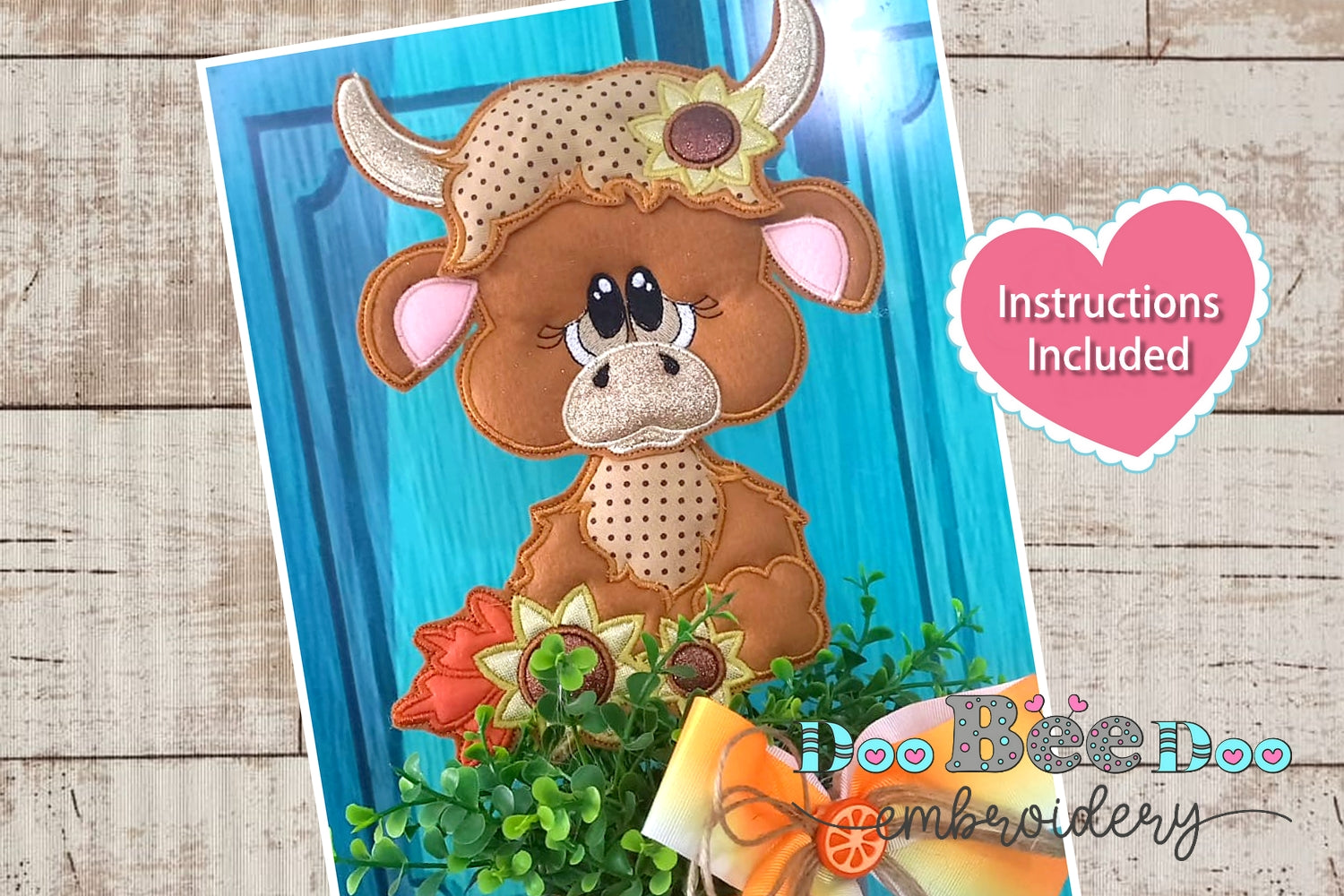 Autumn Cute Cow - ITH Project - Machine Embroidery Design – DooBeeDoo ...