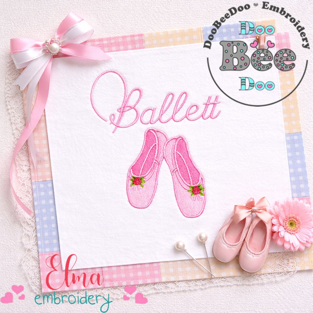Ballet Shoes with Ballet Script - Fill Stitch - Machine Embroidery Des ...