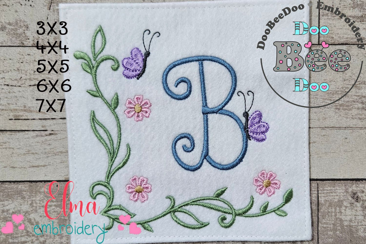 Little Garden Monogram B Letter B - Fill Stitch - Machine Embroidery D ...