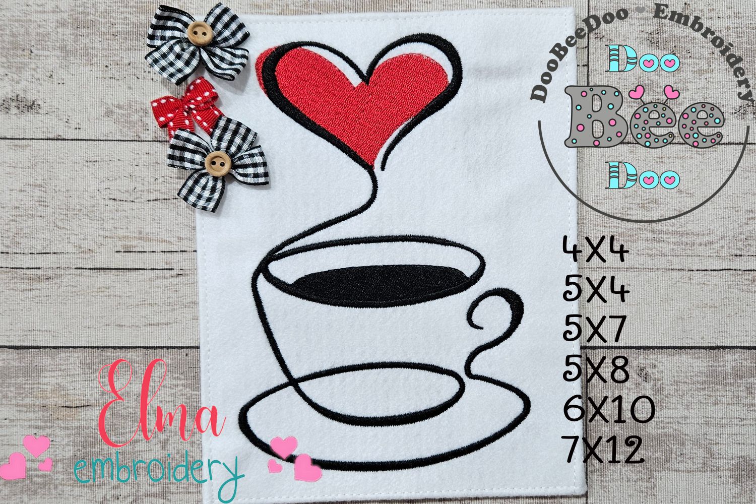 Coffee Cup Heart Line Art - Fill Stitch - Machine Embroidery Design ...