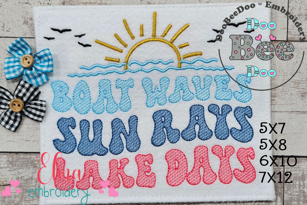 Boat Waves Sun Rays Lake Days - Fill Stitch - Machine Embroidery Desig ...