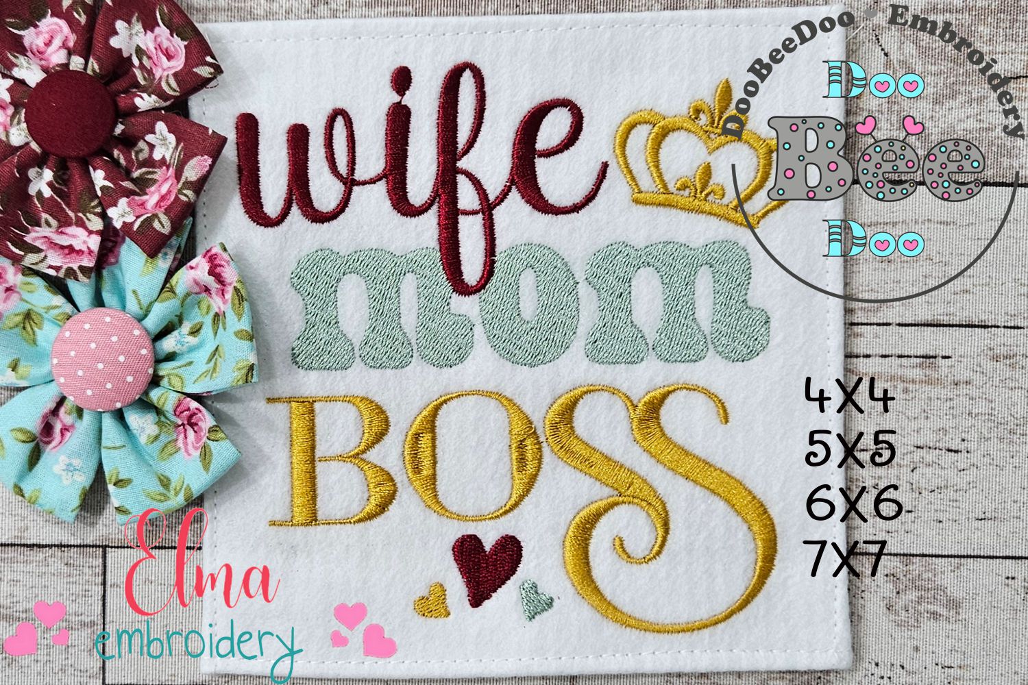 Wife Mom Boss Crown - Fill Stitch - Machine Embroidery Design ...