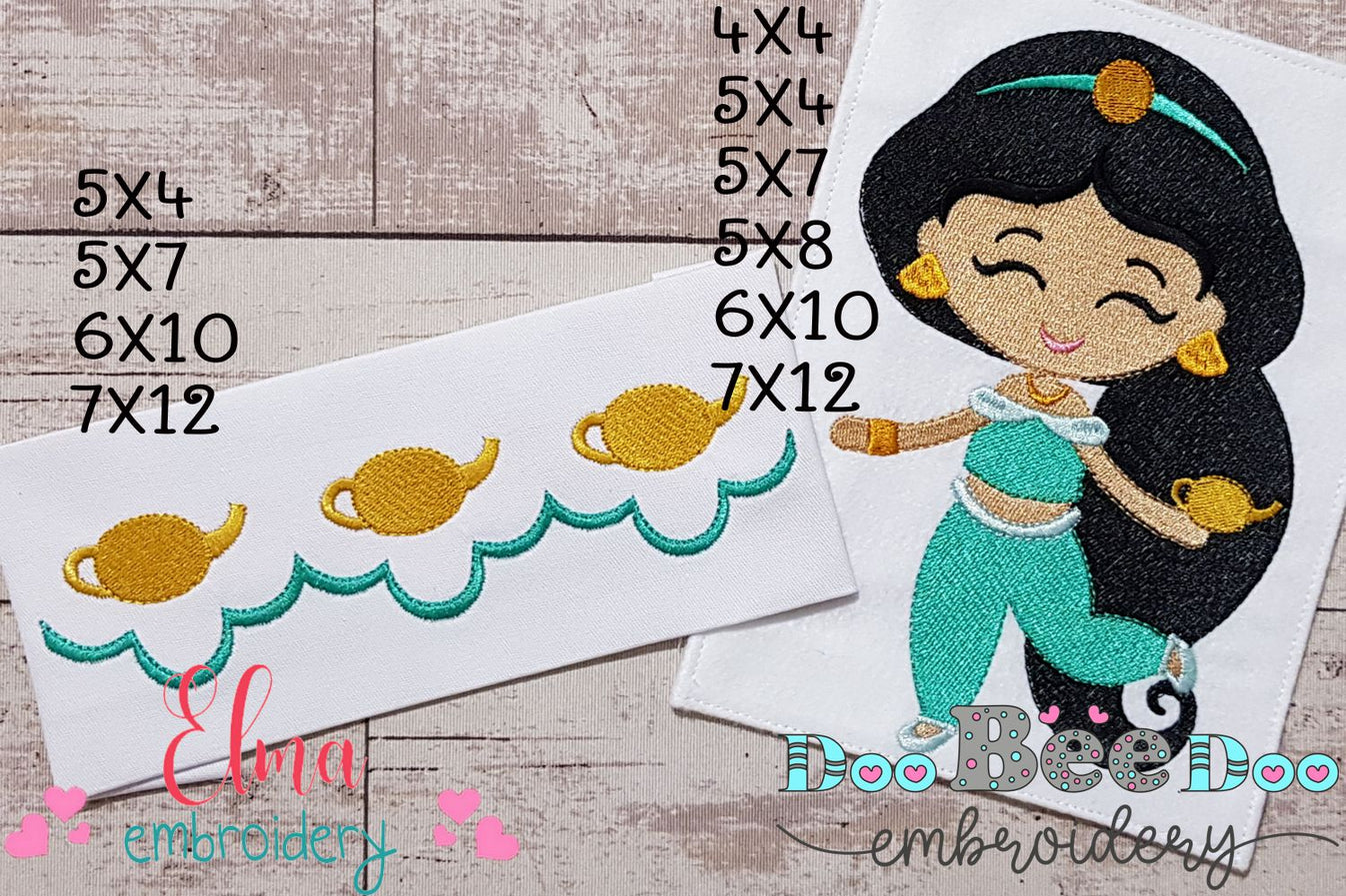 Princess Jasmine and Border - Fill Stitch Embroidery – DooBeeDoo ...