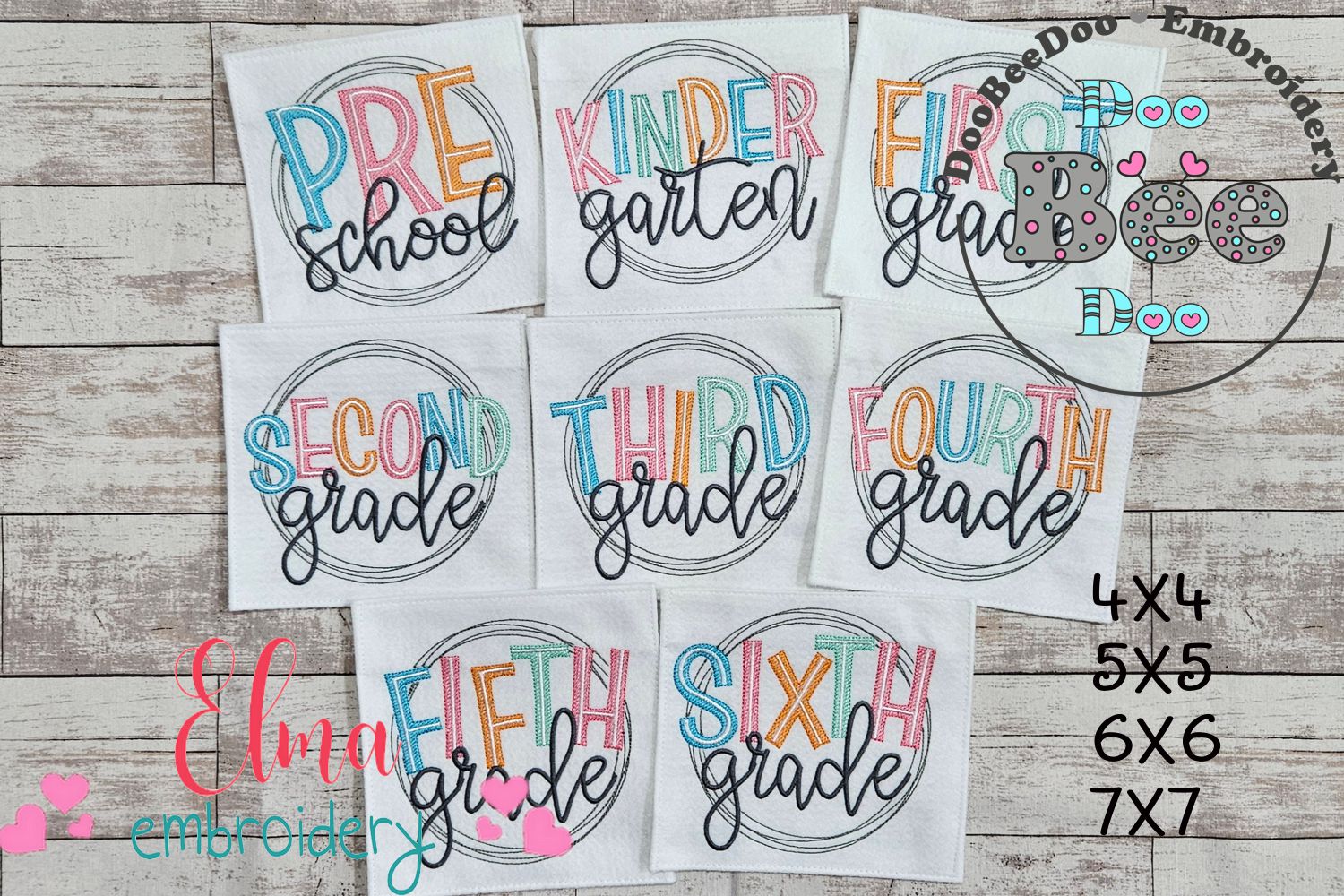Pre School to 6th Grade - Fill Stitch - Set of 8 designs - Machine Emb ...