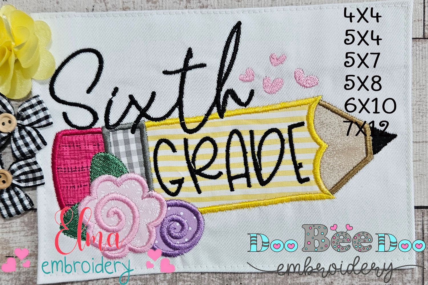 Sixth Grade Pencil and Flowers - Applique - Machine Embroidery Design ...