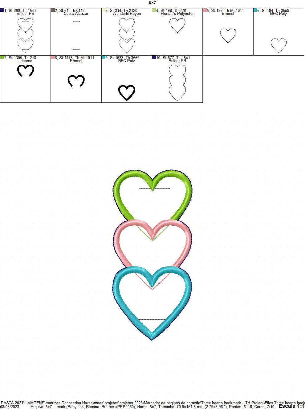 Three Hearts Bookmark - ITH Project - Machine Embroidery Design ...