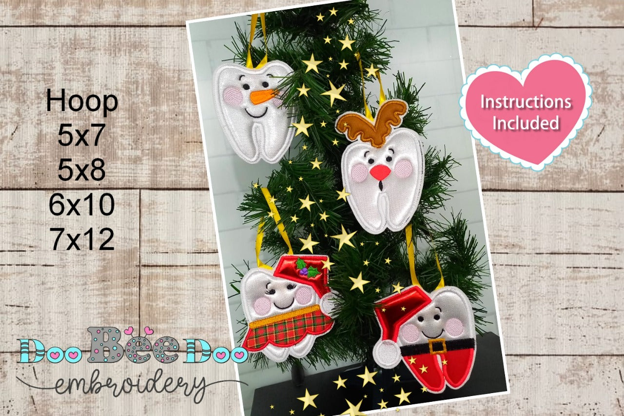 Teeth Christmas Tree Ornaments Set - ITH Project - Machine Embroidery ...
