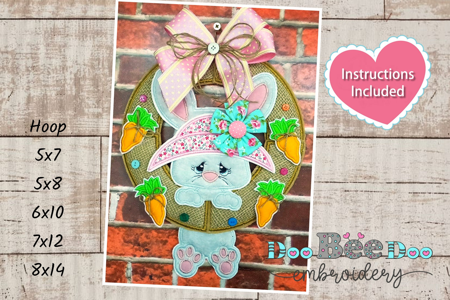 Bunny Easter Wreath with Hat - ITH Project - Machine Embroidery Design ...