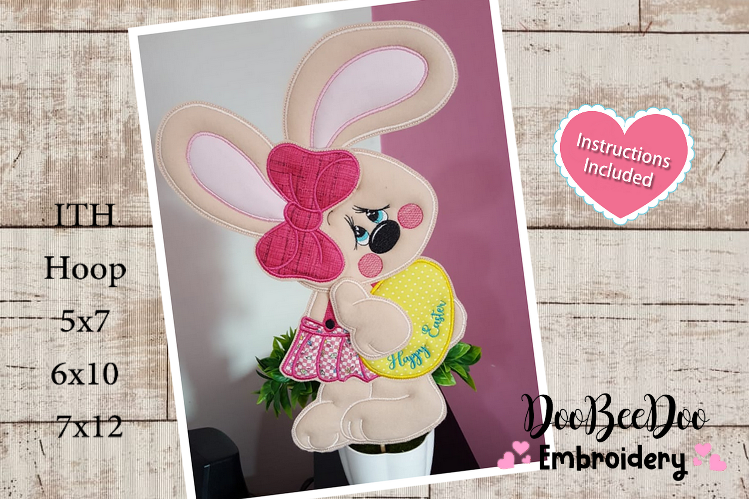 Cute Easter Bunny Girl Vase Ornament - ITH Project - Machine Embroider ...