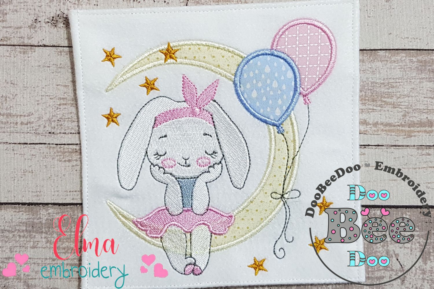 Cute Bunny Girl on the Moon - Applique – DooBeeDoo Machine Embroidery ...
