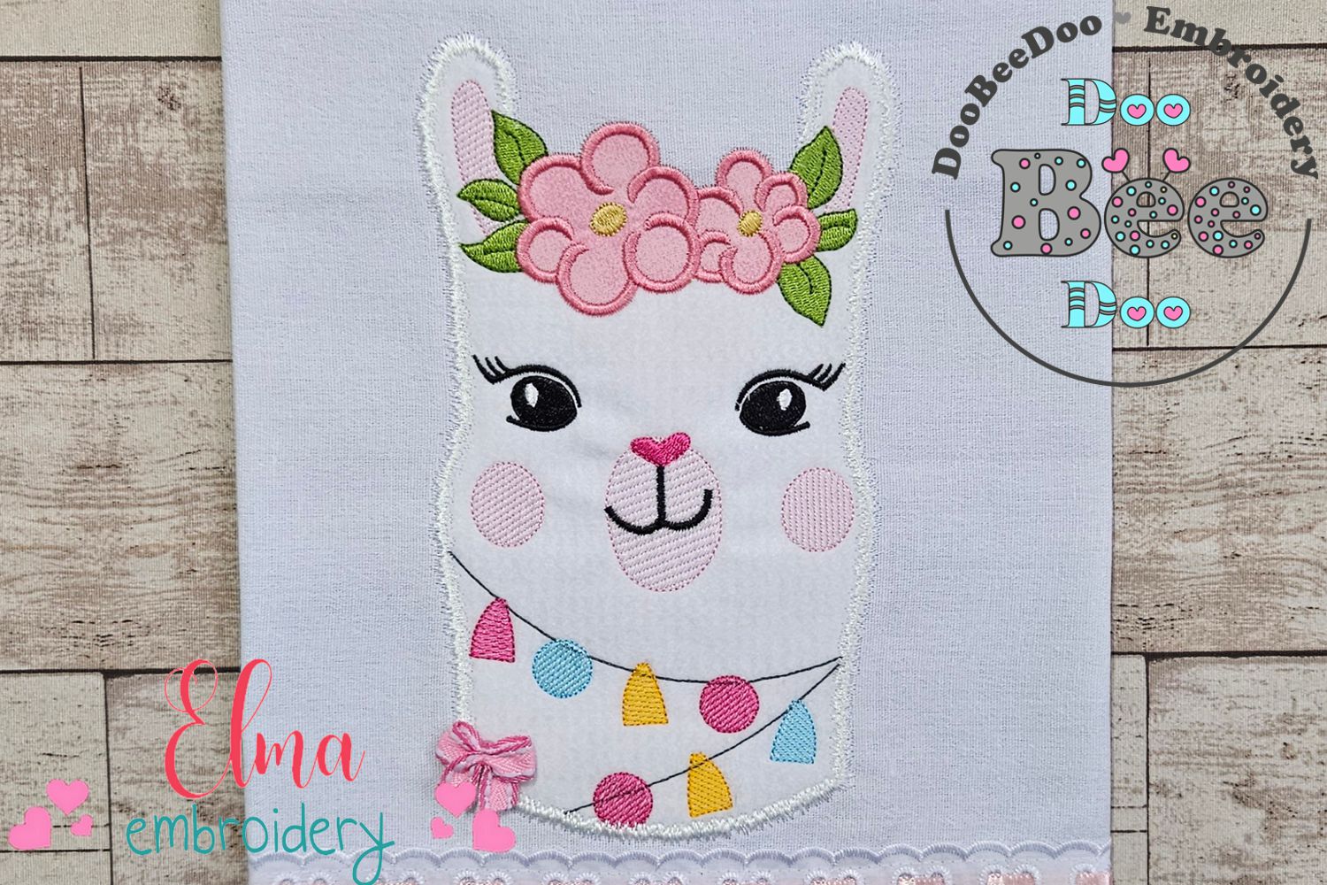 Cute Llama Face with Flowers - Applique – DooBeeDoo Machine Embroidery ...