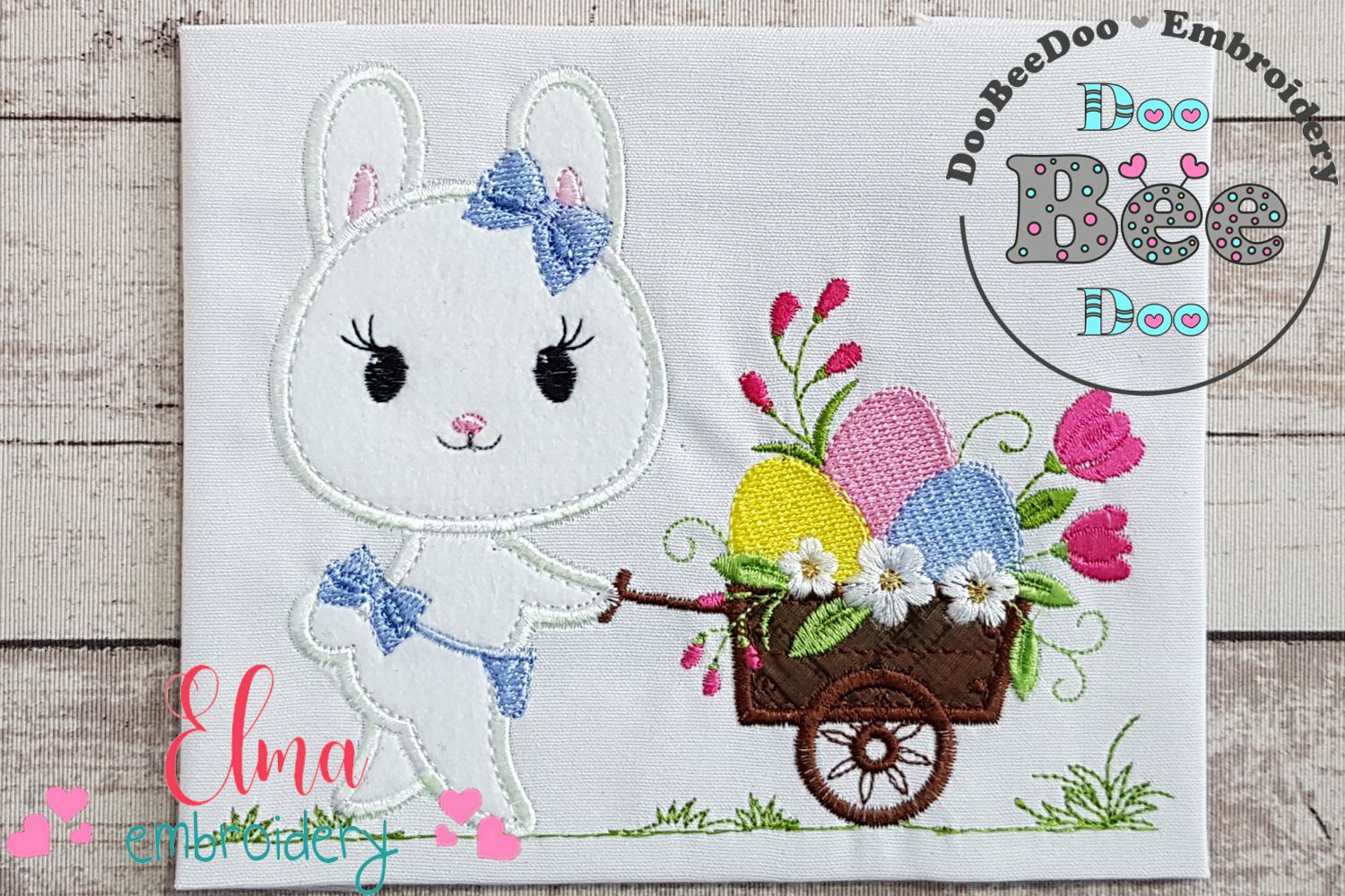 Bunny Girl Pushing a Cart of Easter Eggs - Applique - Machine Embroide ...