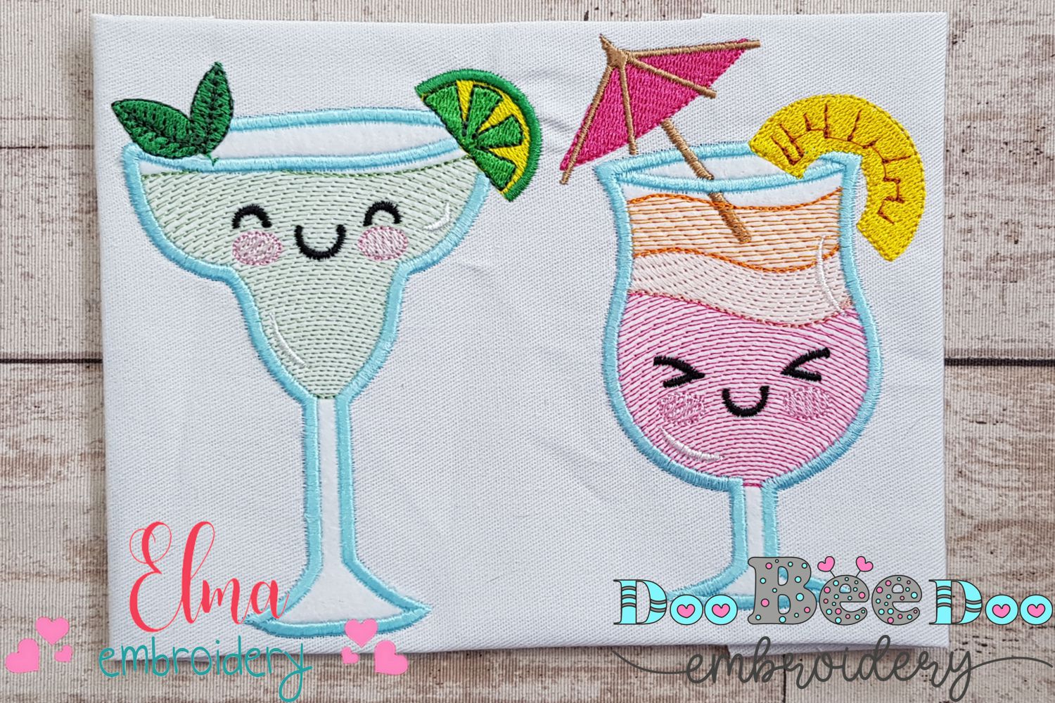 Happy Summer Cocktail Drinks - Applique – DooBeeDoo Machine Embroidery ...